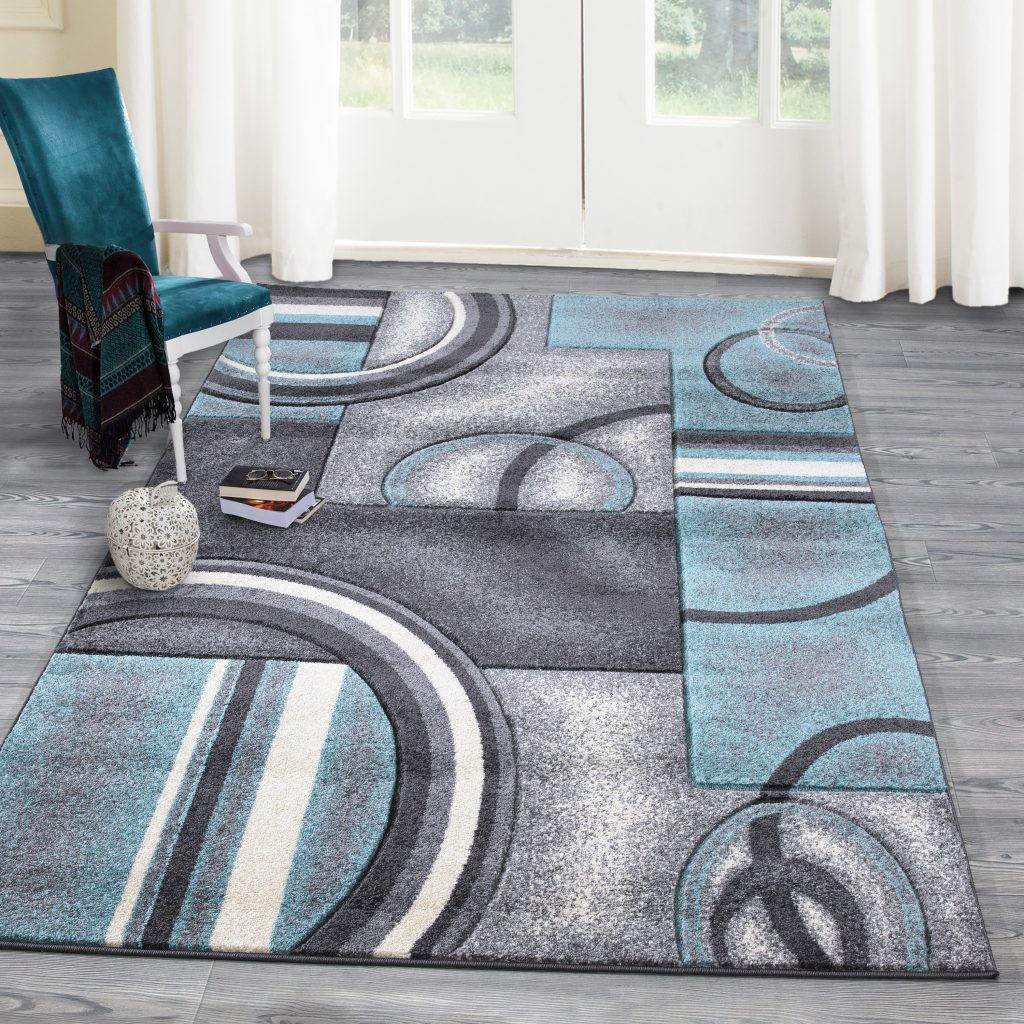 DUCK EGG BLUE SILVER GREY CIRCLES MONACCO RUG - Rugs Superstore