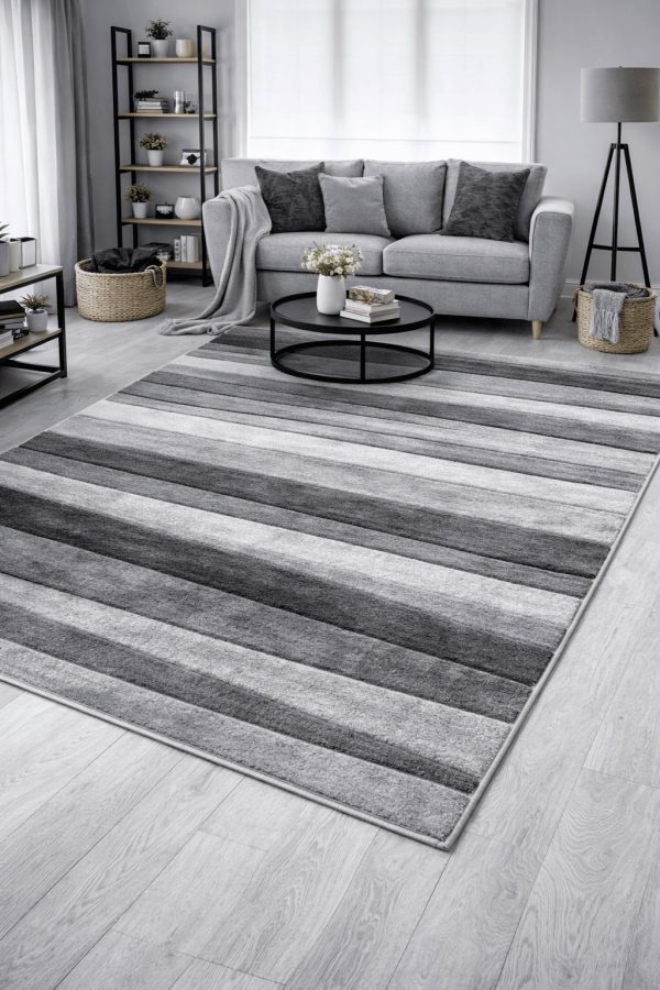 GREY SILVER WAVE DESIGN AURA RUG - Rugs Superstore