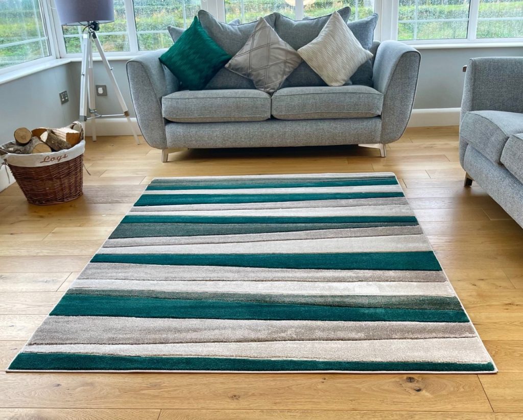 DARK GREEN BEIGE WAVE DESIGN AURA RUG - Rugs Superstore